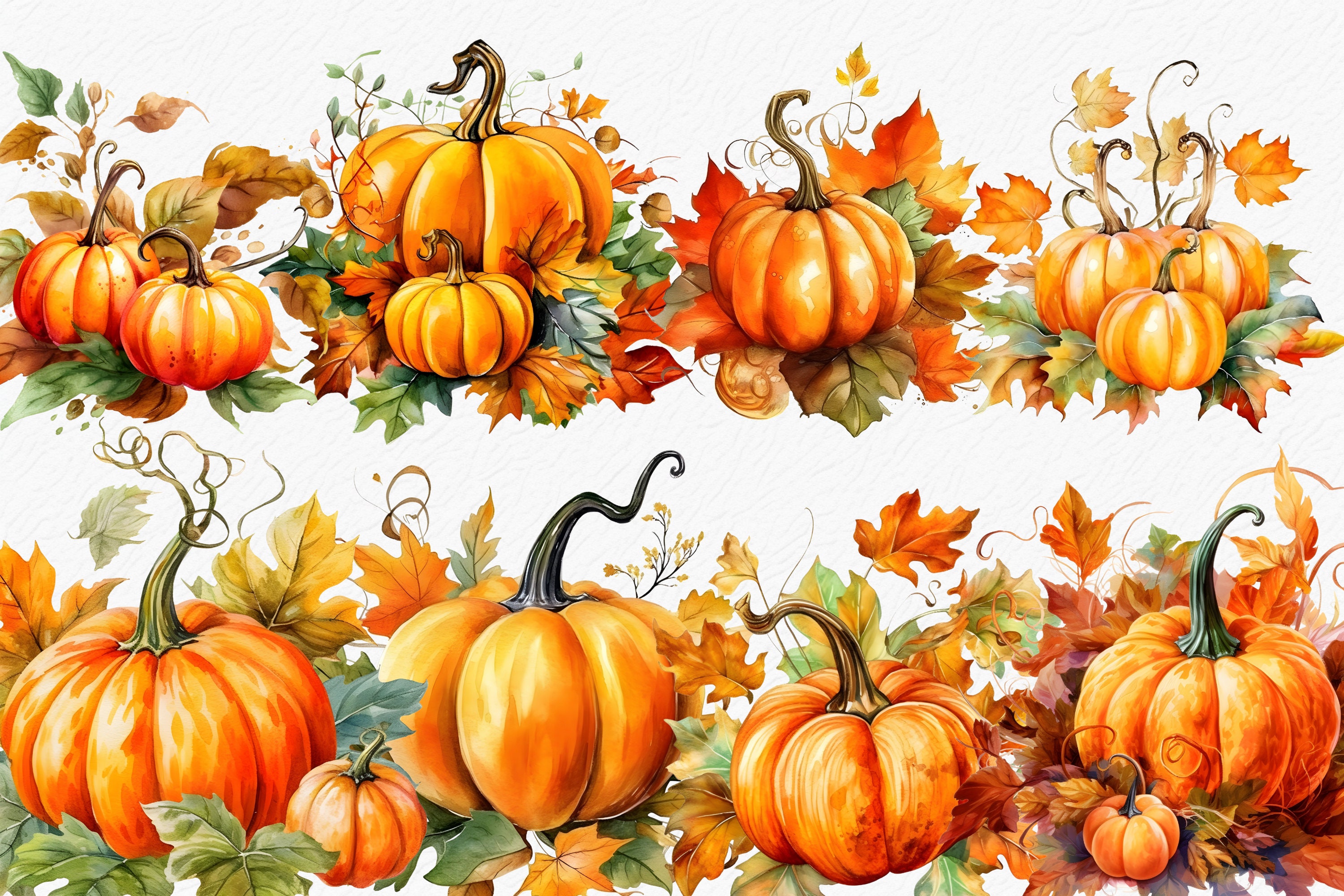 Orange Pumpkins Watercolor Clipart, Pumpkin PNG, Fall Clipart ...