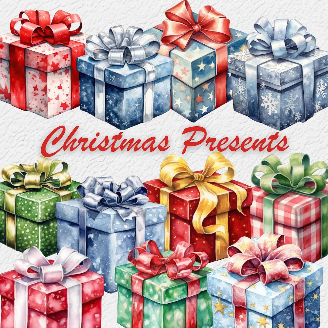 Watercolor Christmas Presents Clipart, Gifts Digital Art, Watercolour ...