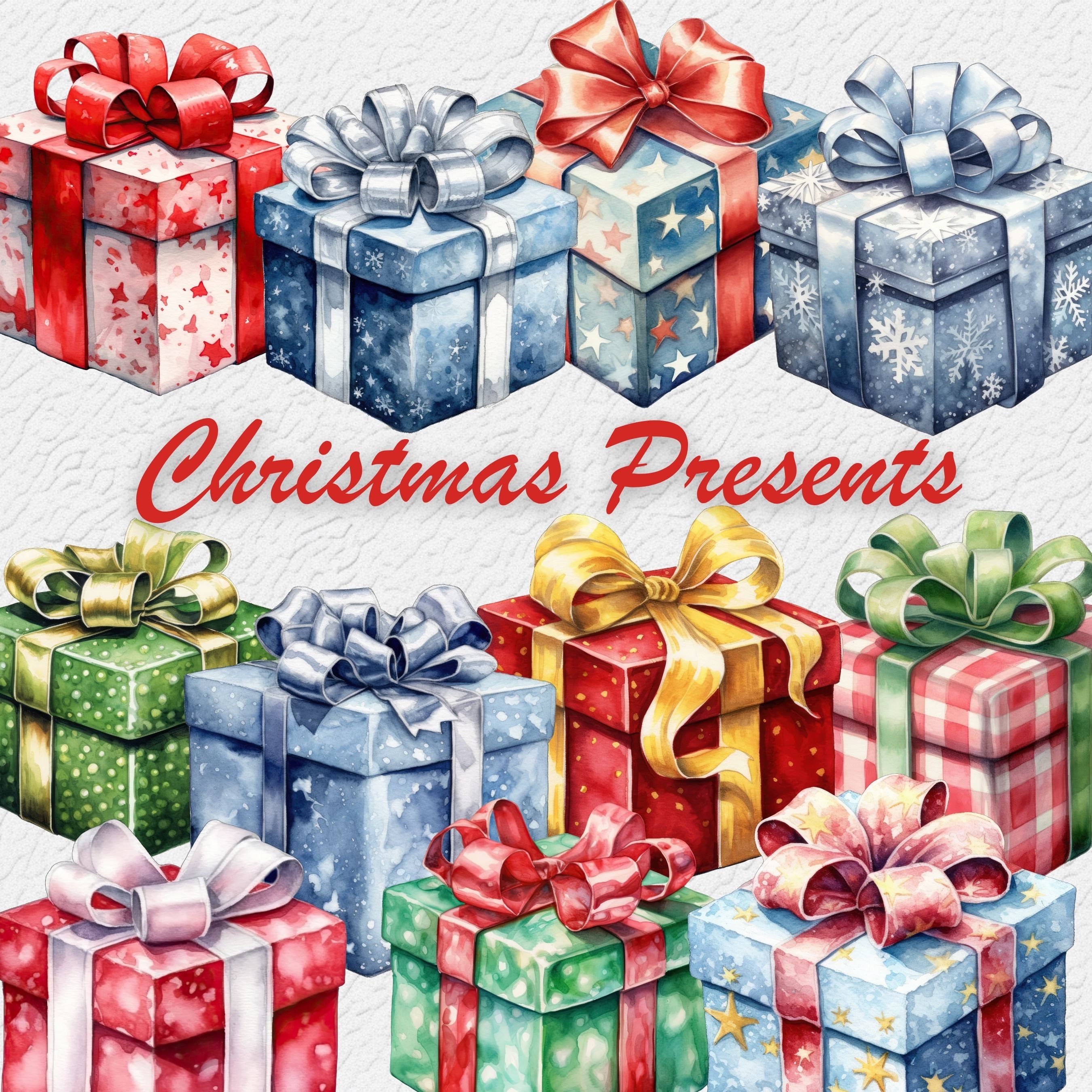 Watercolor Christmas Presents Clipart, Gifts Digital Art, Watercolour ...