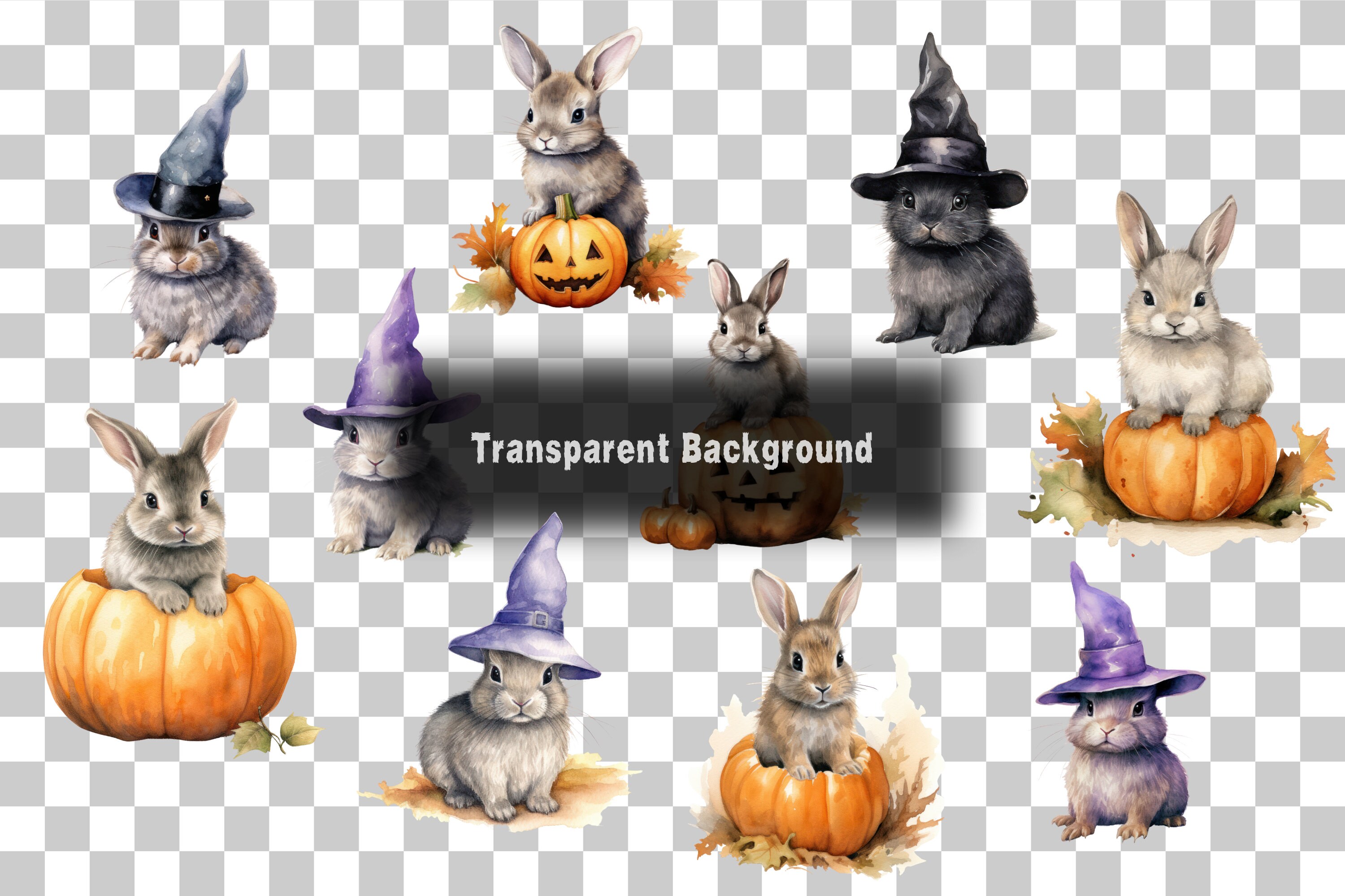 Watercolor Halloween Rabbits Clipart Fall Halloween Pumpkins - Etsy