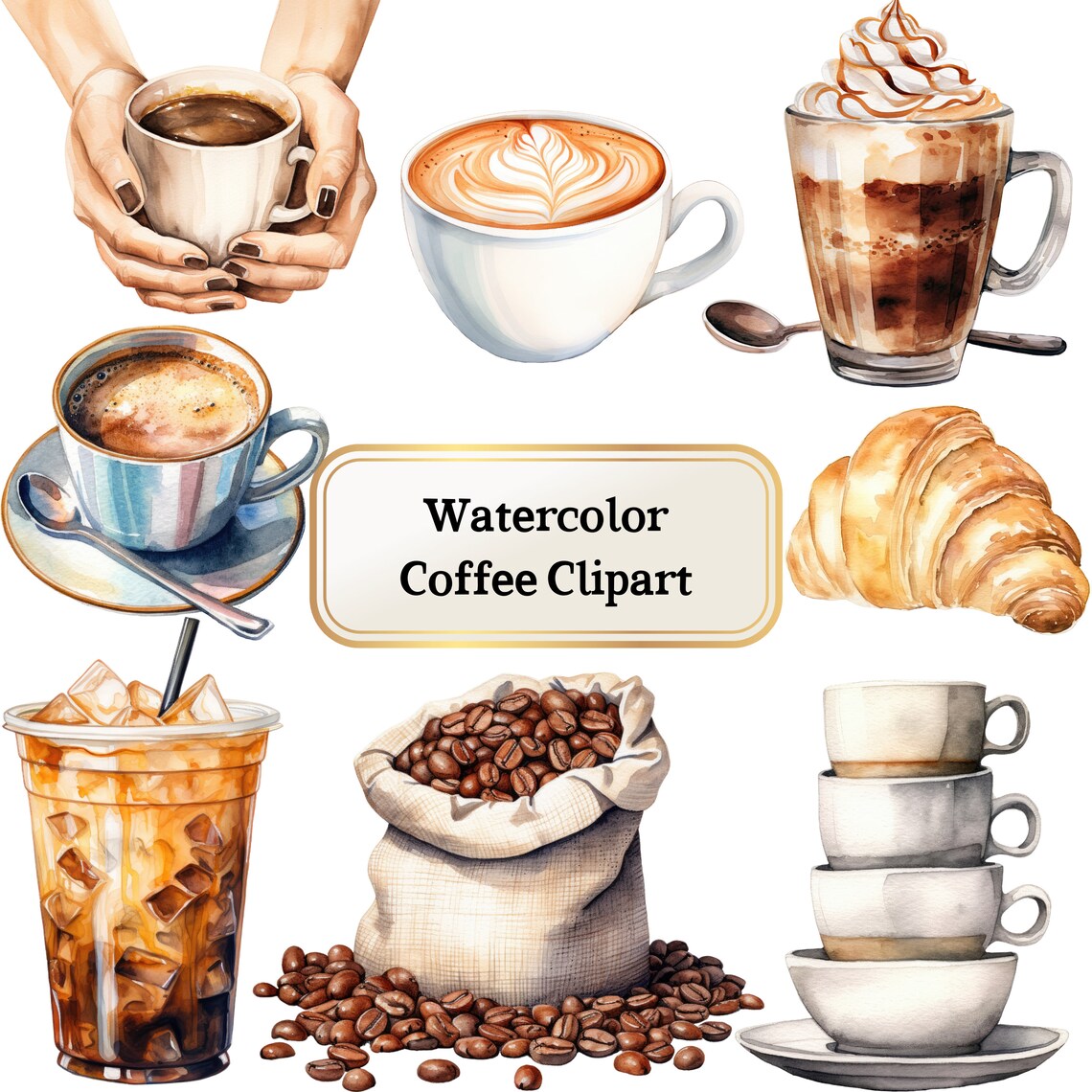 Watercolor Coffee Clipart Bundle, Coffee Lovers, Coffee Mugs, Breakfast ...