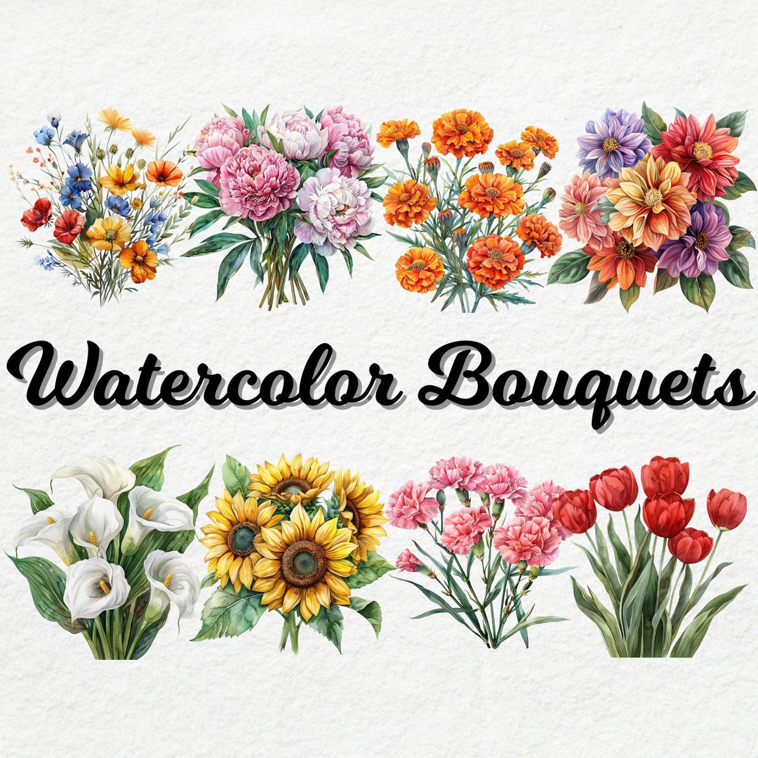 60 Watercolor Floral Bouquets Clipart Bundle, Mothers Day Gift Flower ...