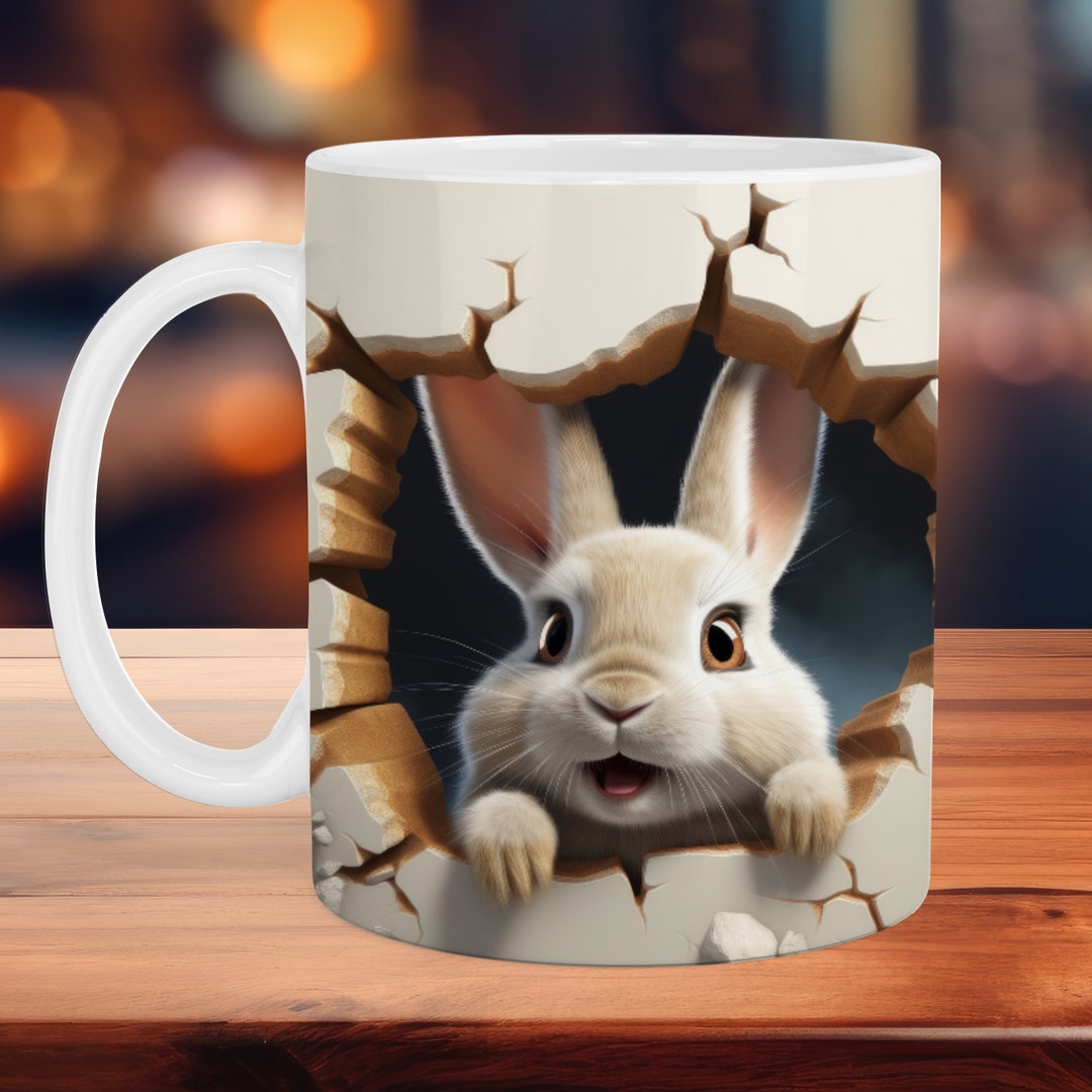 3D Bunny Rabbit Hole in A Wall Mug Wrap, 11oz & 15oz, Mug Sublimation ...