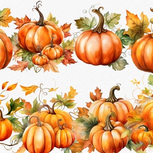 Orange Pumpkins Watercolor Clipart, Pumpkin PNG, Fall Clipart ...
