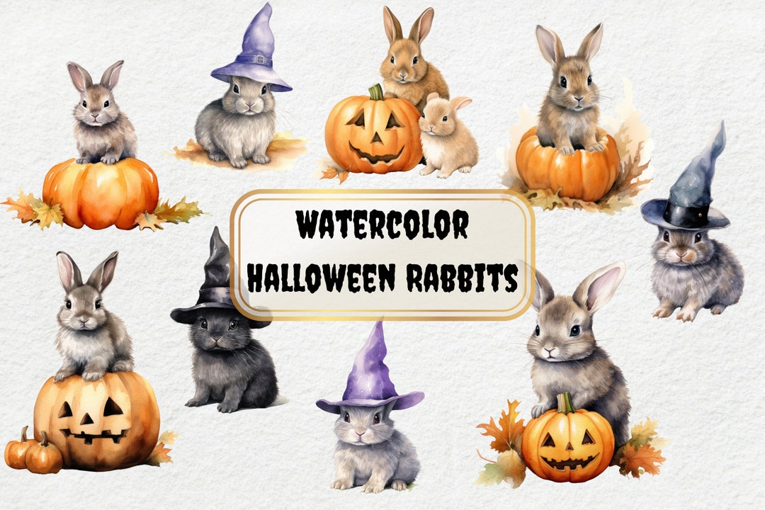 Watercolor Halloween Rabbits Clipart Fall Halloween Pumpkins - Etsy