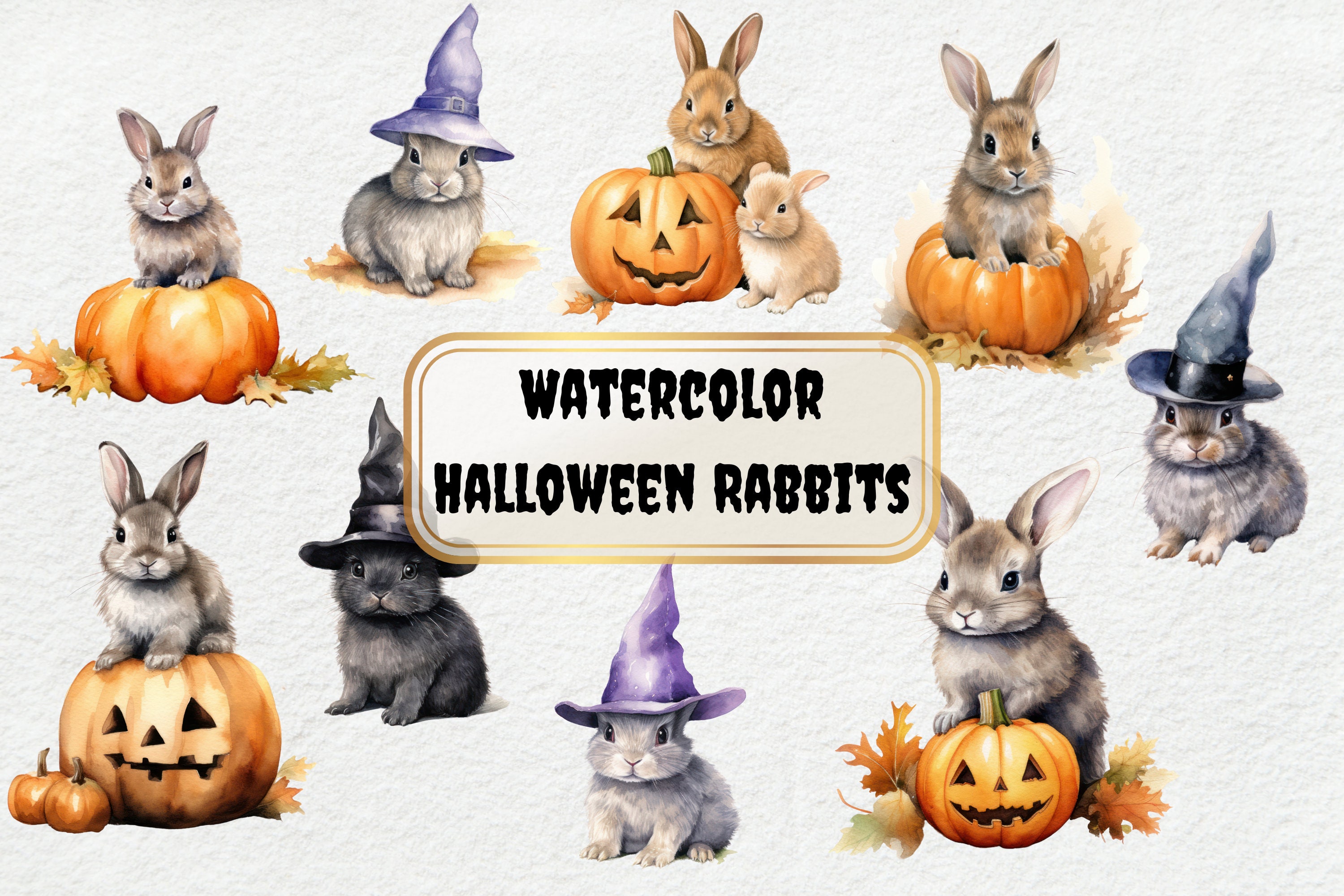 Watercolor Halloween Rabbits Clipart Fall Halloween Pumpkins - Etsy