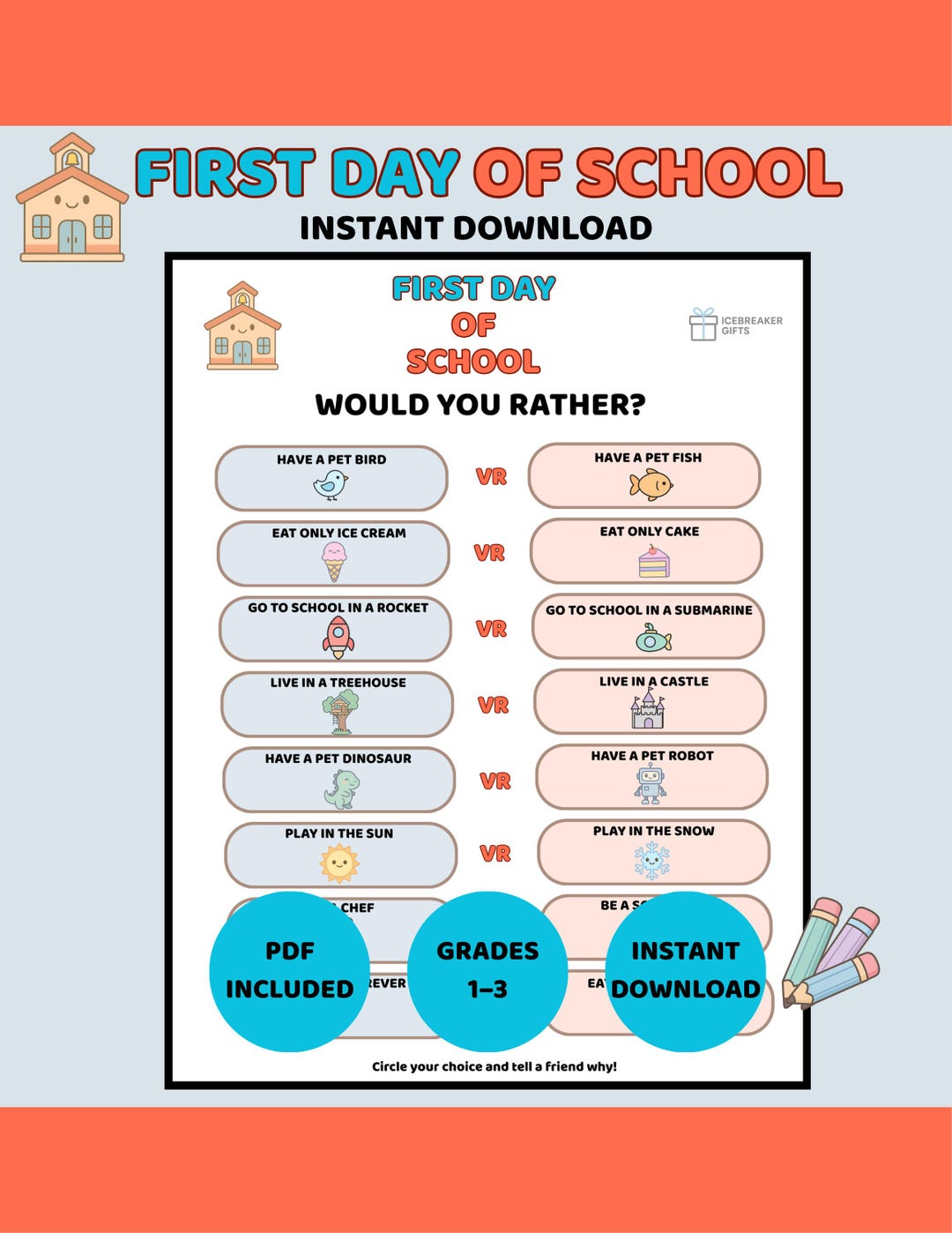 Back to School Icebreaker Game (grades 1-3) - Printable PDF, Editable ...