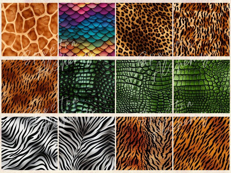 24 Animal Skins & Fur Seamless Patterns, Repeating File for Fabric ...