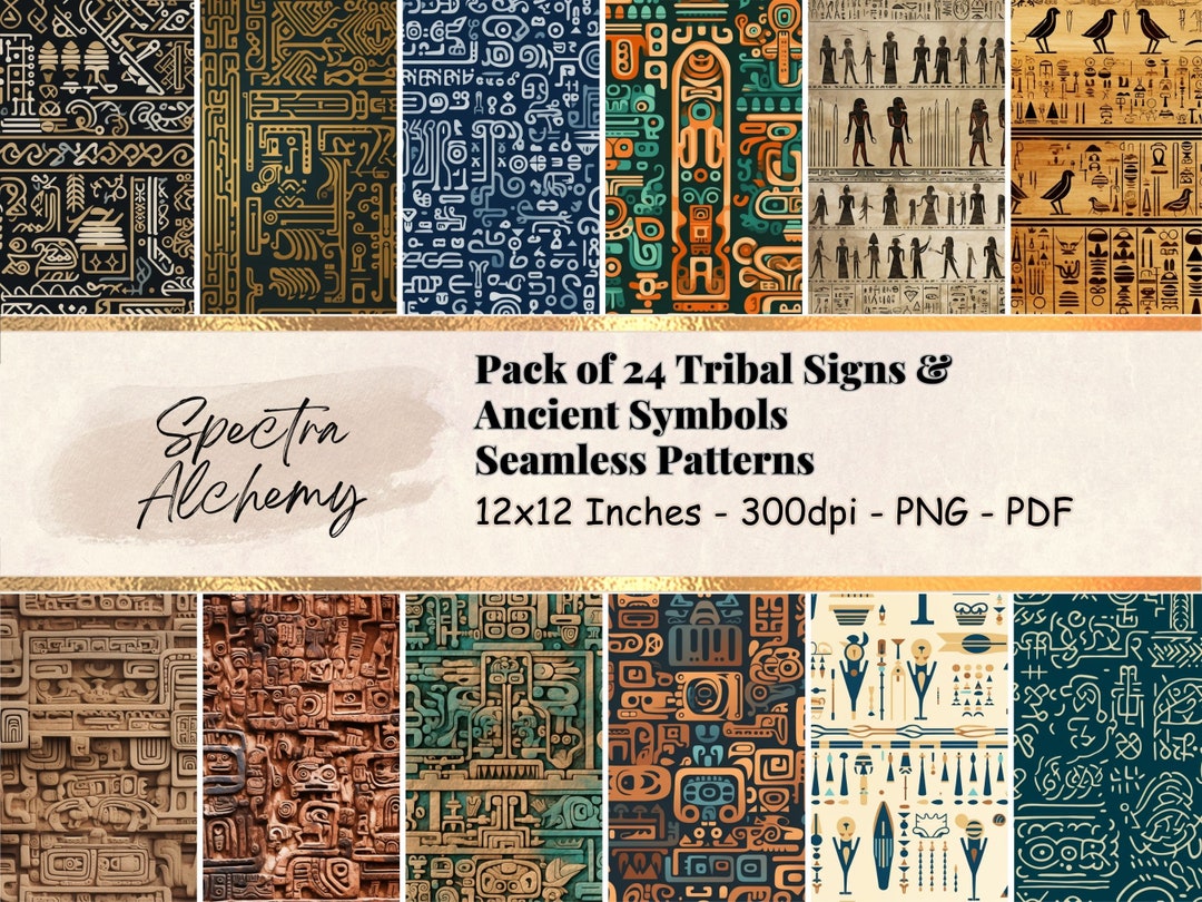 24 Tribal Signs & Ancient Symbols Seamless Patterns, Repeating File for ...