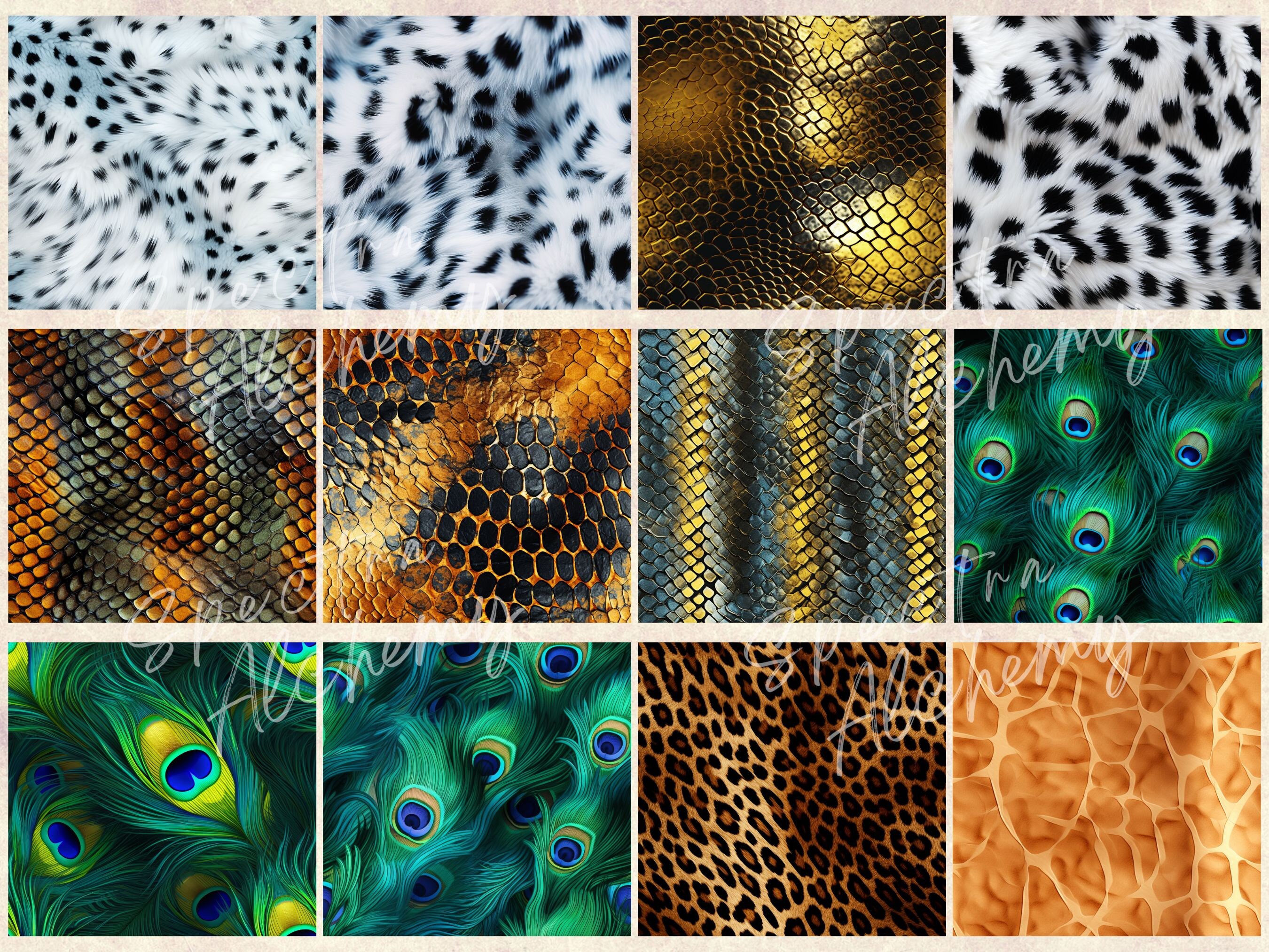 24 Animal Skins & Fur Seamless Patterns, Repeating File for Fabric ...