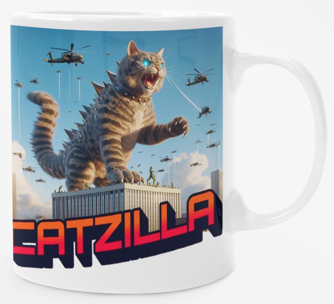 Catzilla Double-sided Ceramic Coffee Mug - Etsy