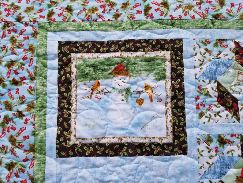 Handmade Winter Birds Snowman Quilt, Christmas Lap Quilt (51"x51") - Etsy