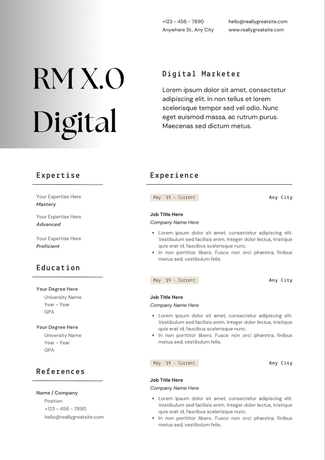 Digital CV Template - Etsy