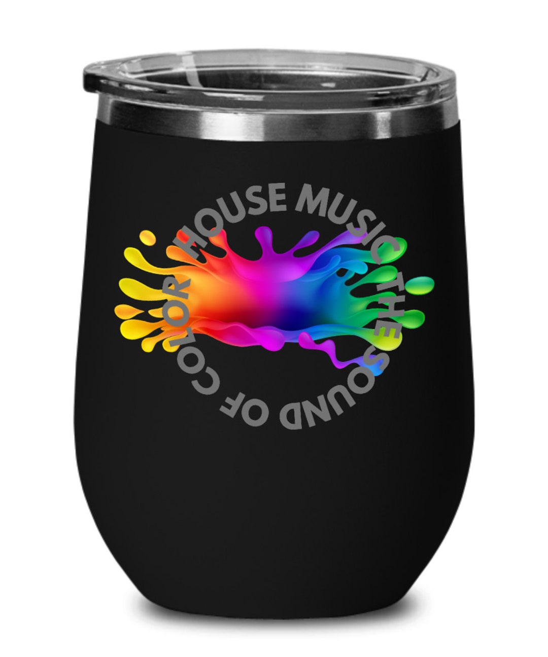 Graphic House Music Wine Glass, 12 Oz. Stainless Steel With Top. A Nice ...