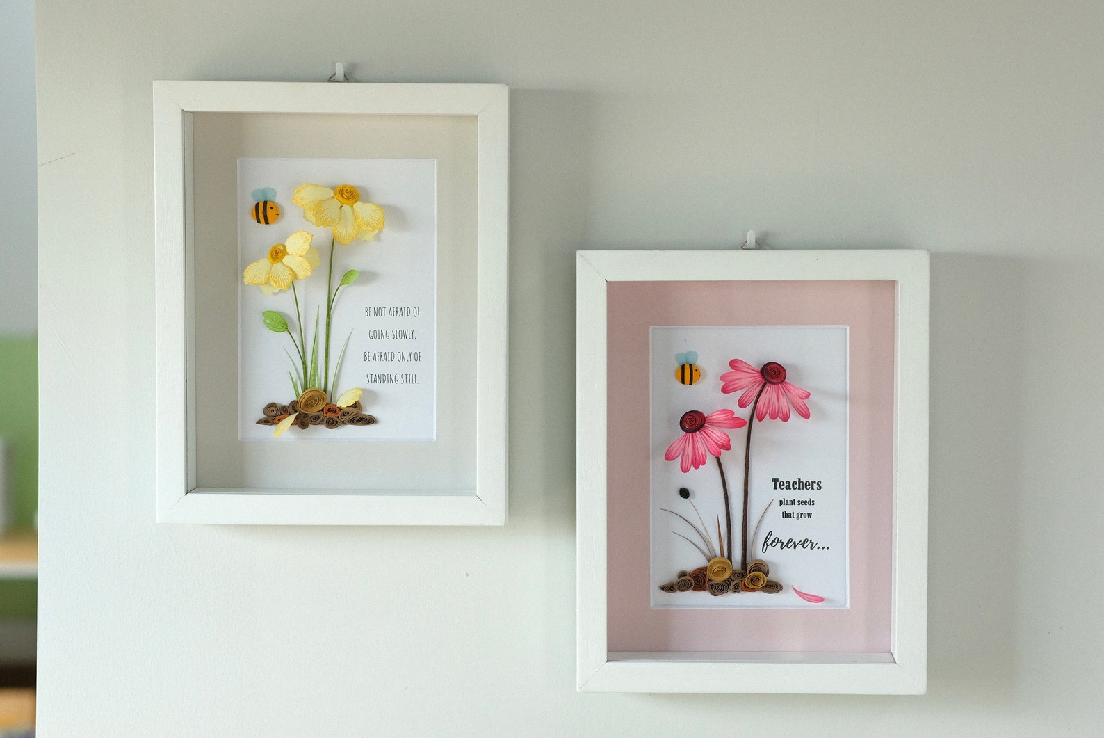 Handmade Flower Shadow Box, Inspiring Wall Art, Yellow Daisy Flower ...