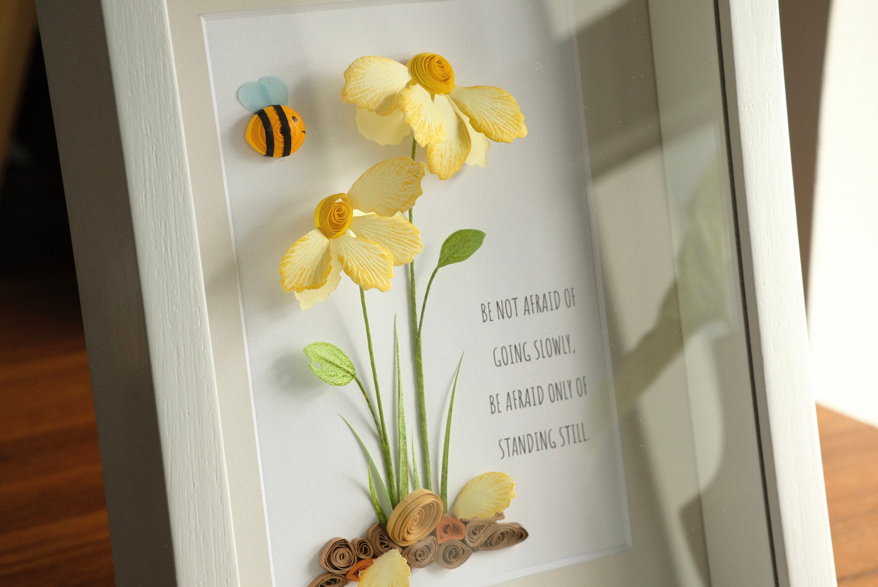 Handmade Flower Shadow Box, Inspiring Wall Art, Yellow Daisy Flower ...