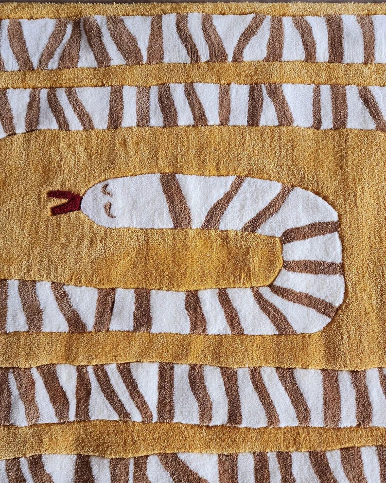 Pretzel Snake Yellow Color Shag Rug, Yellow Fluffy Rug, New Home ...