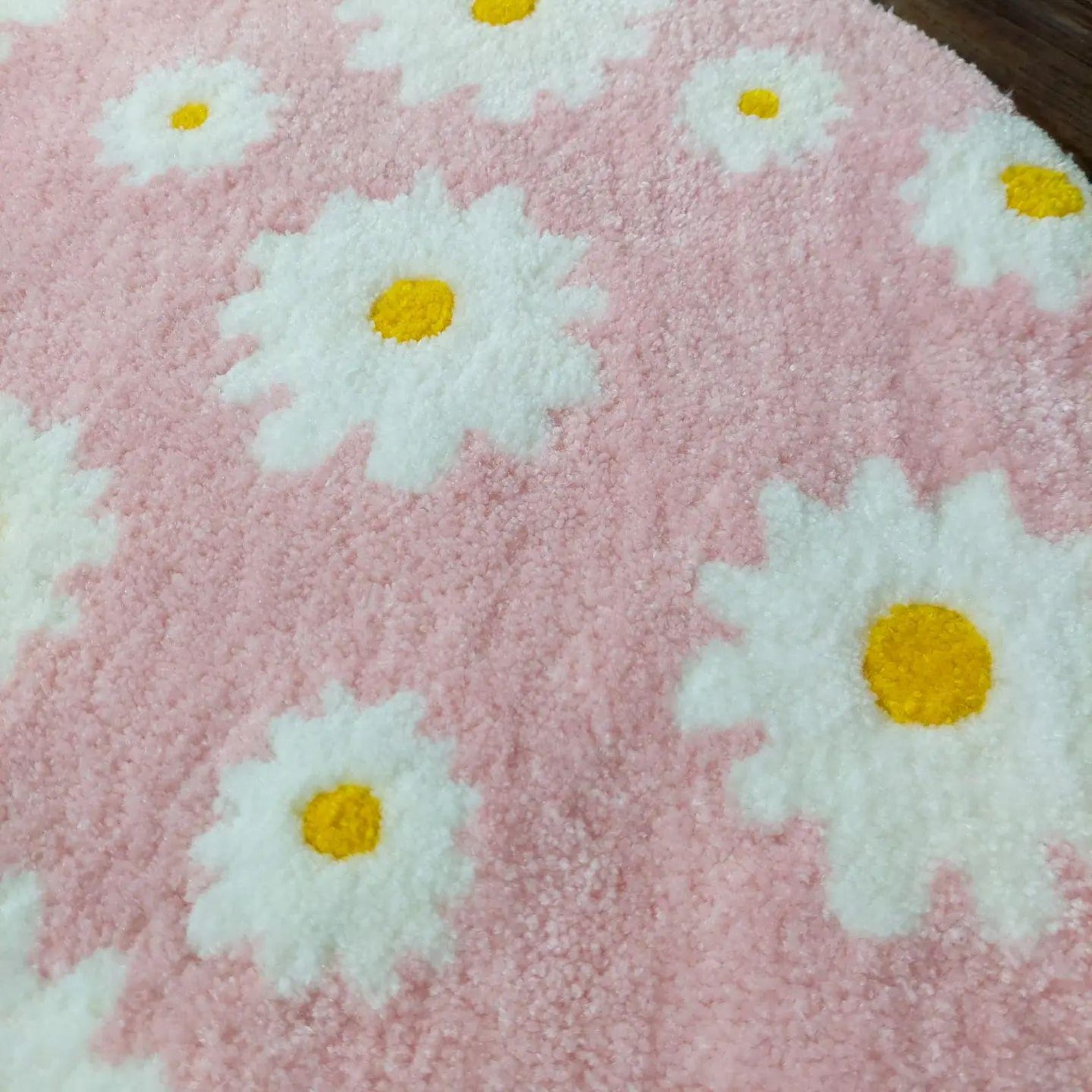 Baby Pink And,white Colour Hand Tufted Round,flower Wool Rug,for Living ...