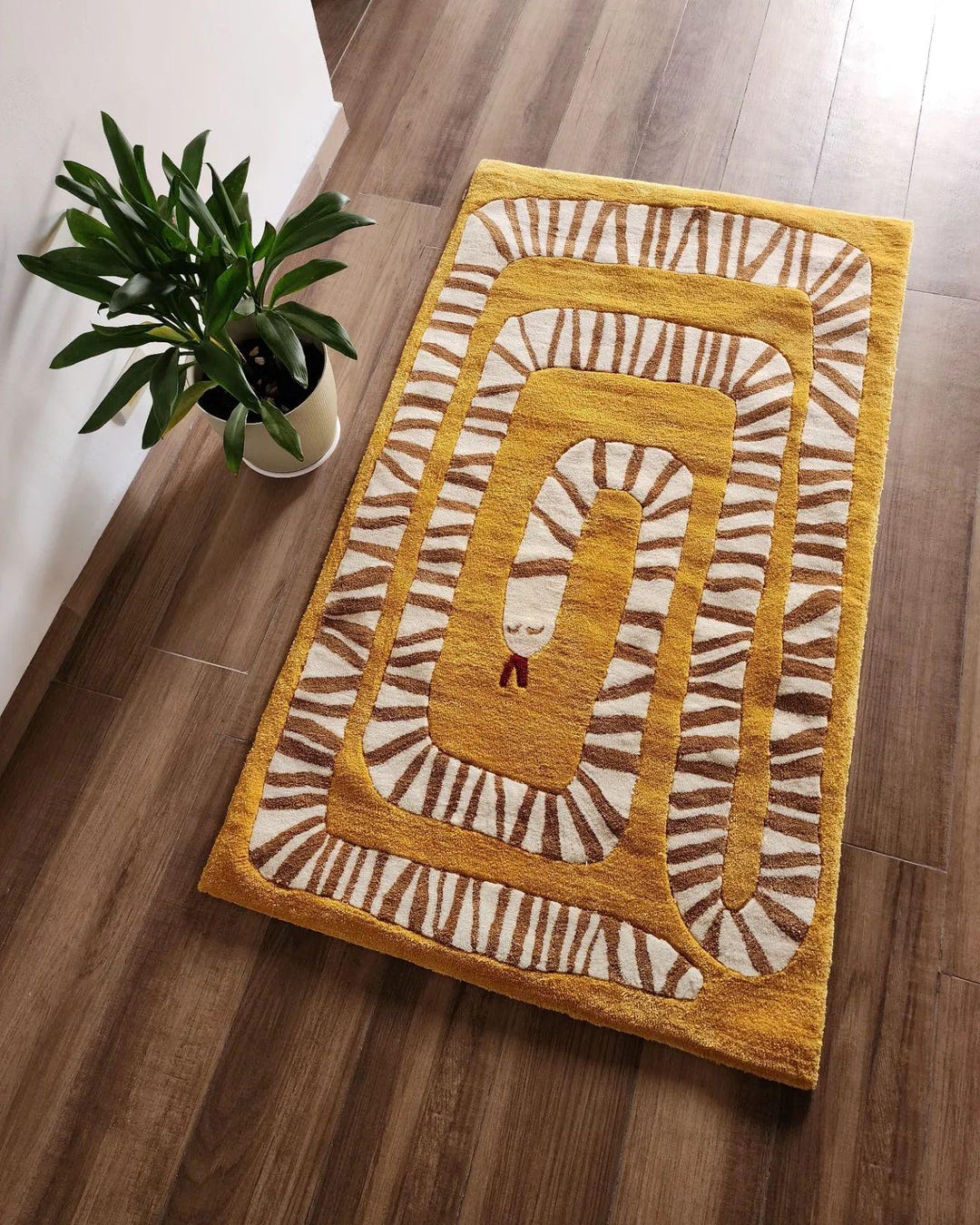 Pretzel Snake Yellow Color Shag Rug, Yellow Fluffy Rug, New Home ...
