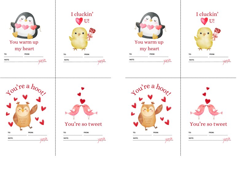 Printable Valentine's Day Cards- Cute Little Birds 6 Count - Etsy