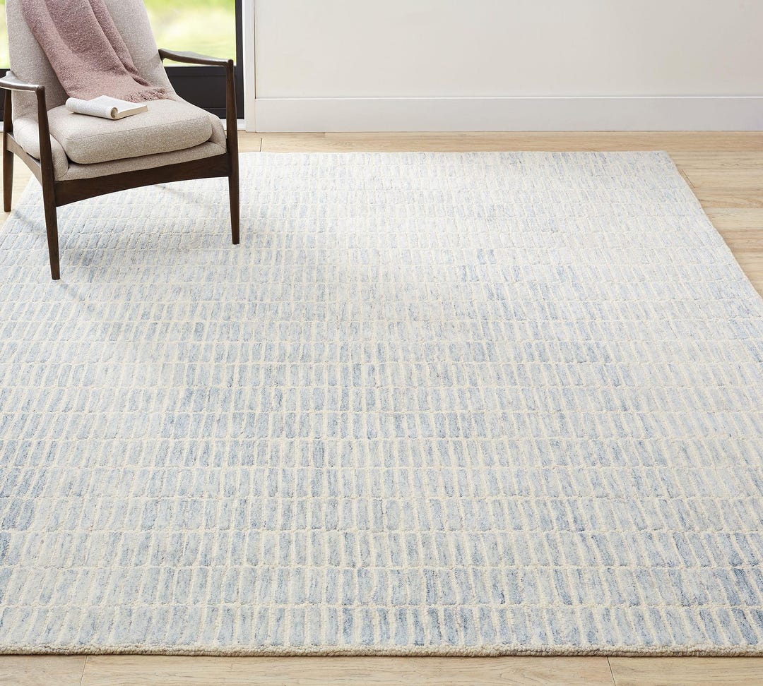 Pottery Barn Capitola Blue Handmade Tufted New Zealand Woolen Area Rug ...