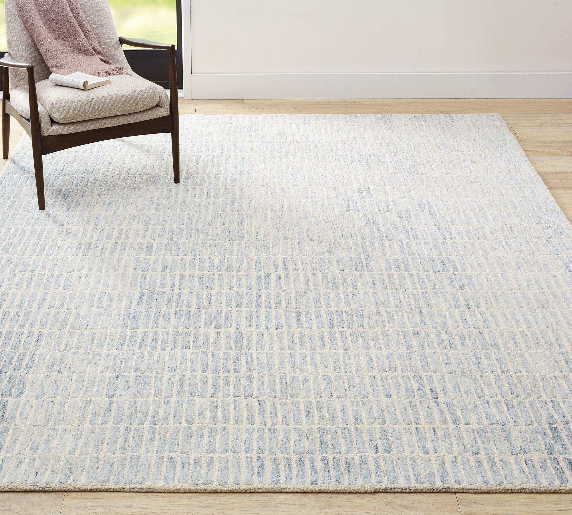 Pottery Barn Capitola Blue Handmade Tufted New Zealand Woolen Area Rug ...