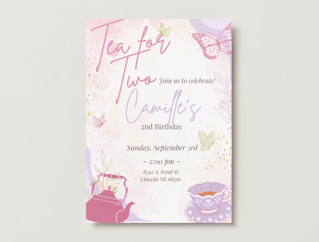 Editable Tea for Two Birthday Invitation Tea for Two 2nd Birthday Party ...