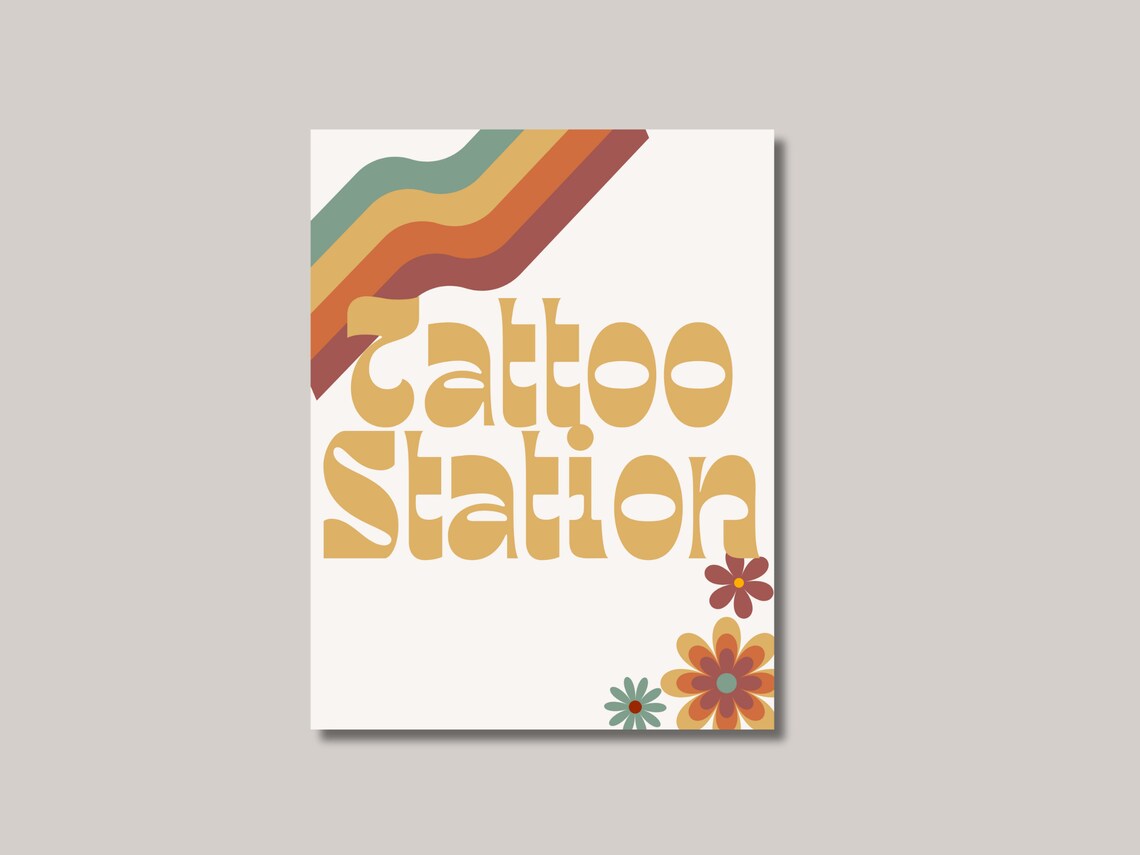 Printable Groovy Tattoo Station Birthday Party Sign Boho Retro Groovy ...