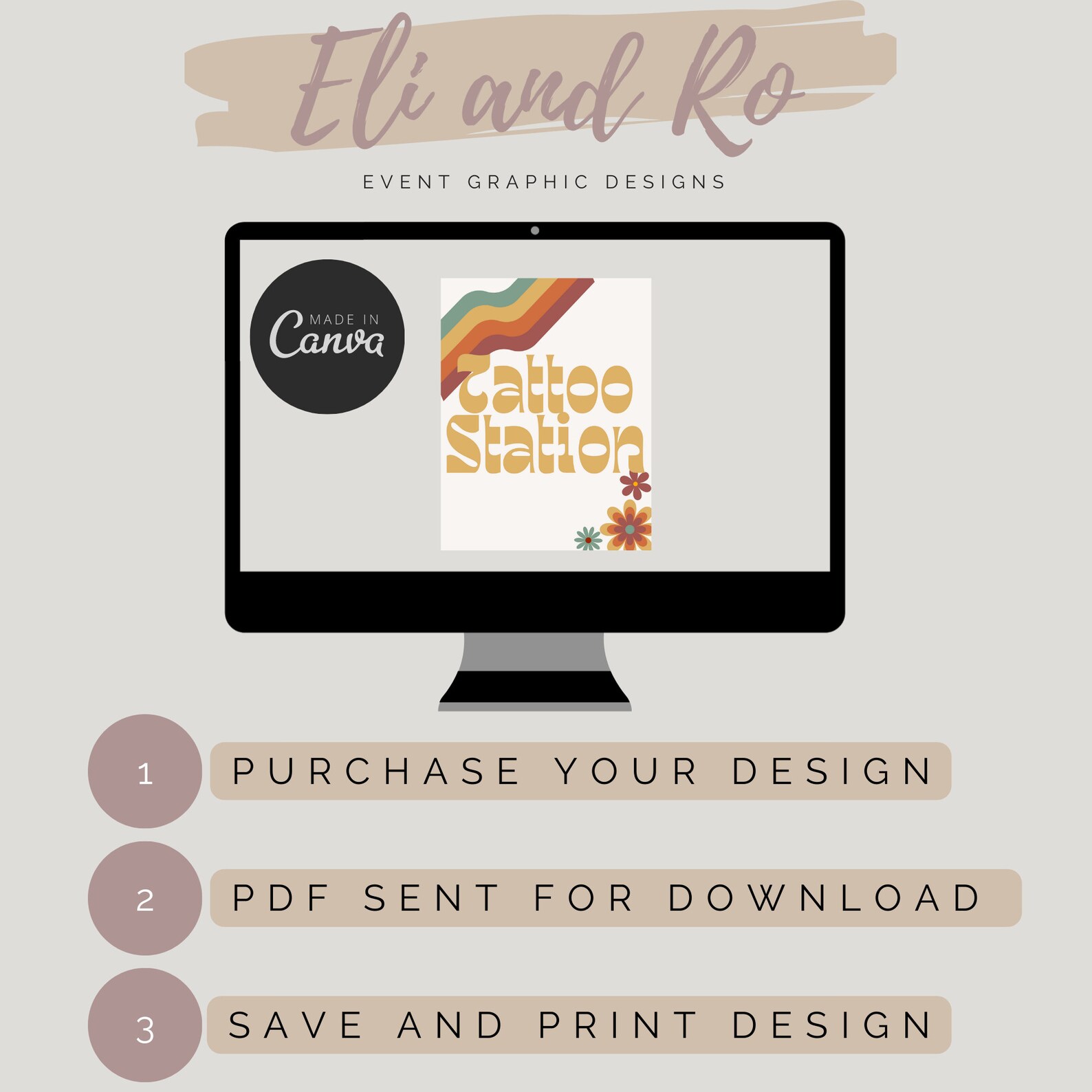 Printable Groovy Tattoo Station Birthday Party Sign Boho Retro Groovy ...