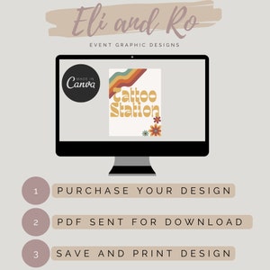 Printable Groovy Tattoo Station Birthday Party Sign Boho Retro Groovy ...