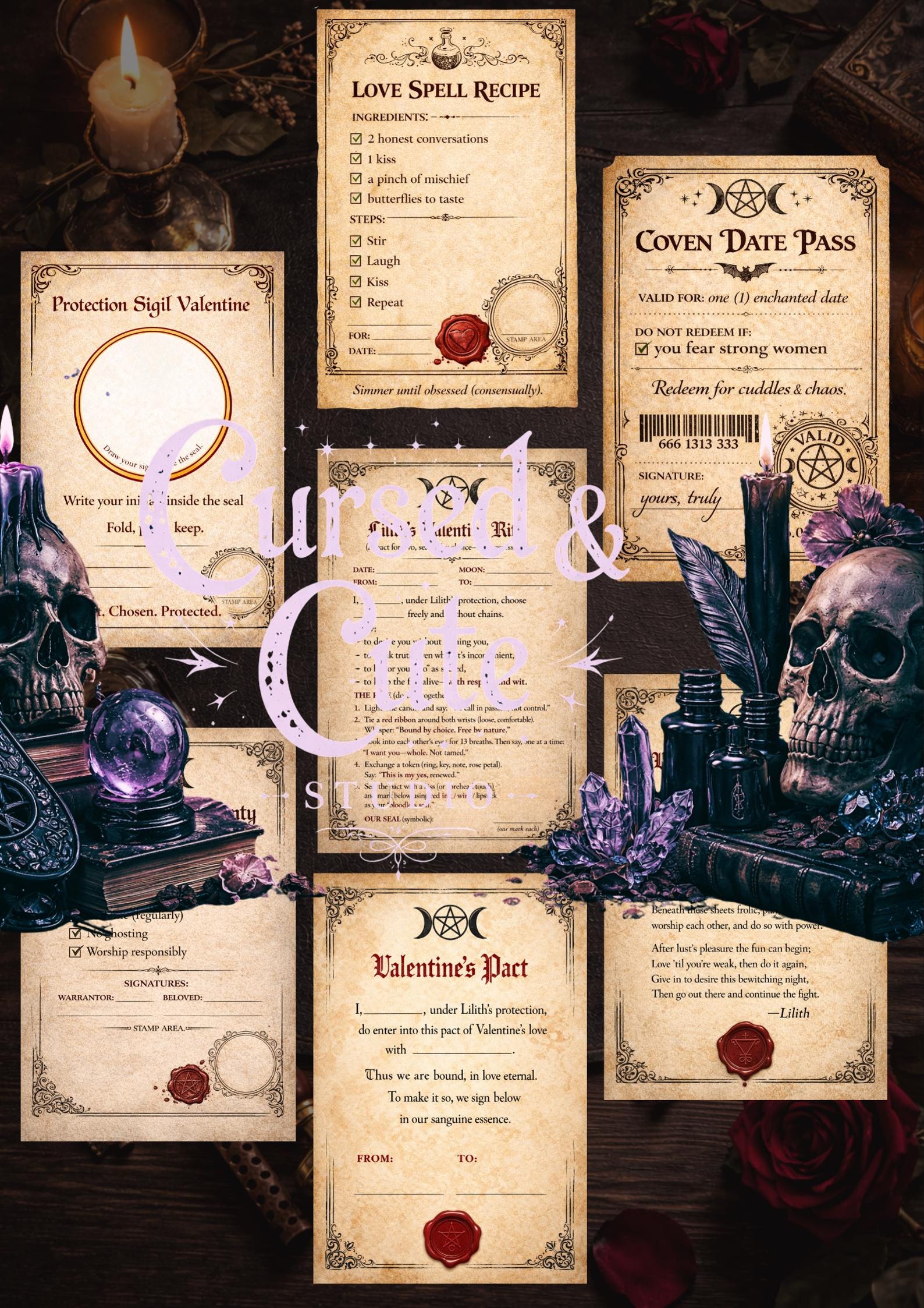 Gothic Valentine PNG Bundle (27 Files) | Dark Romance Stickers, Witch ...