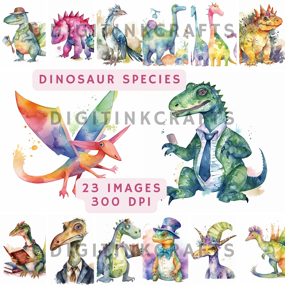 Watercolor Dinosaur Art - Cute Dinos - Digital Download - Commercial ...
