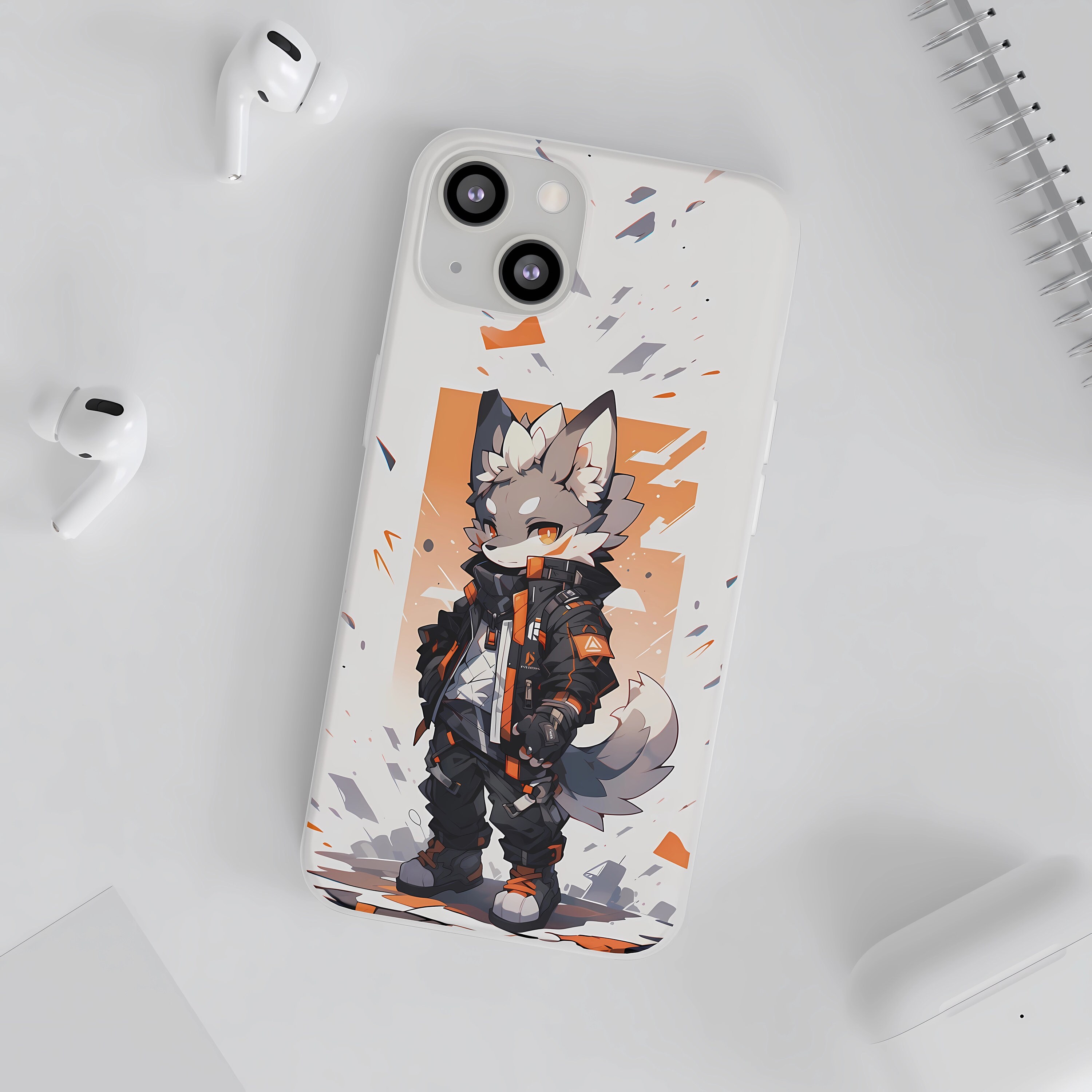 Cute Animal Phone Case, Kawaii Style Grey Wolf Guy, Chibi Anime Phone ...