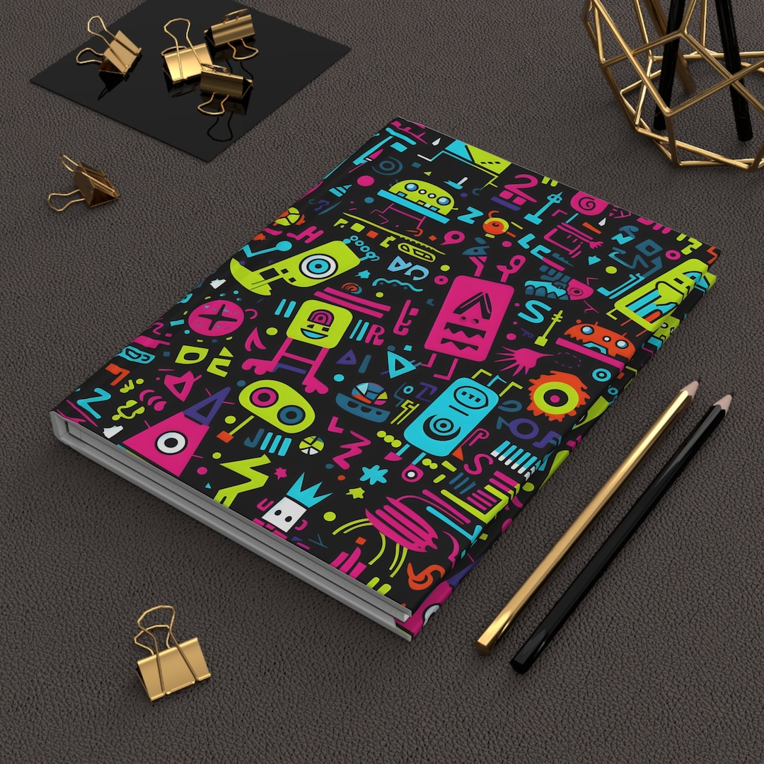 Fun Robot Notebook for Kids and Teens Hardcover Journal Colorful ...