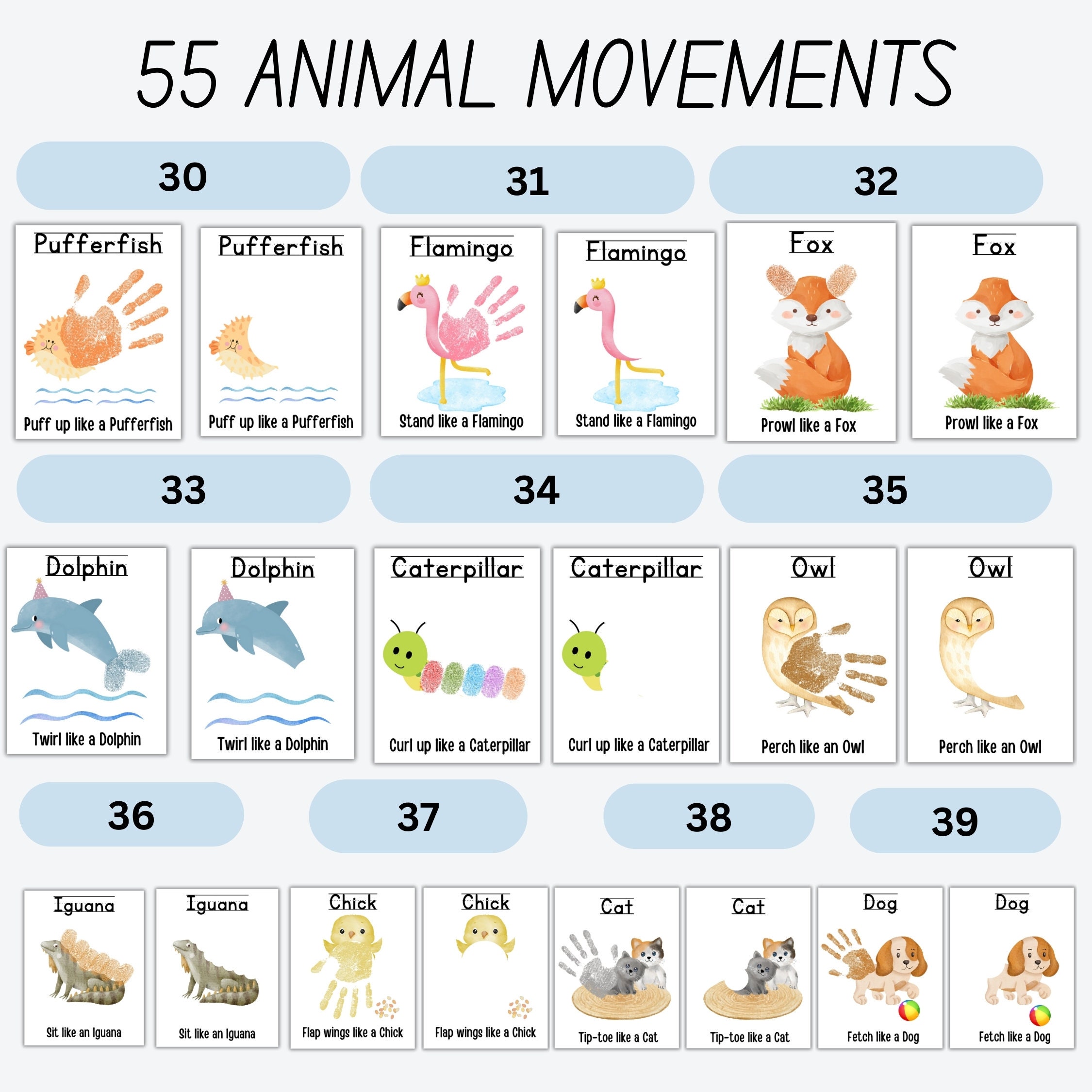 55 Animal Movement Handprint Art BUNDLE for Toddlers, Preschoolers ...