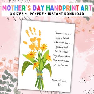 Handprint Flower PRINTABLE, Mother’s Day Gift for Mom, Grandma, DIY ...