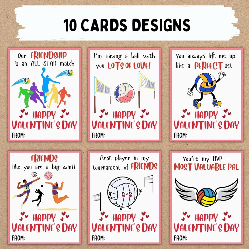 Volleyball Valentine Cards, Volleyball Valentines, PRINTABLE Volleyball ...