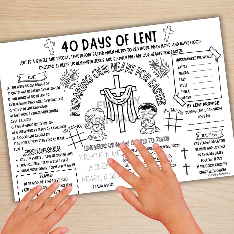 Lent Activity Placemat, 40 Days of Lent Coloring Page for Kids ...