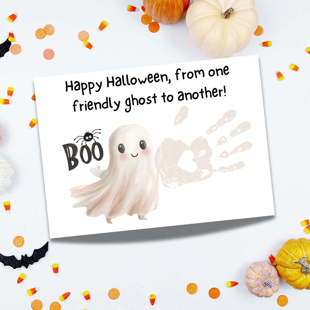Halloween Hand Print Activity, Cute Ghost Handprint Art Craft, Ghost ...