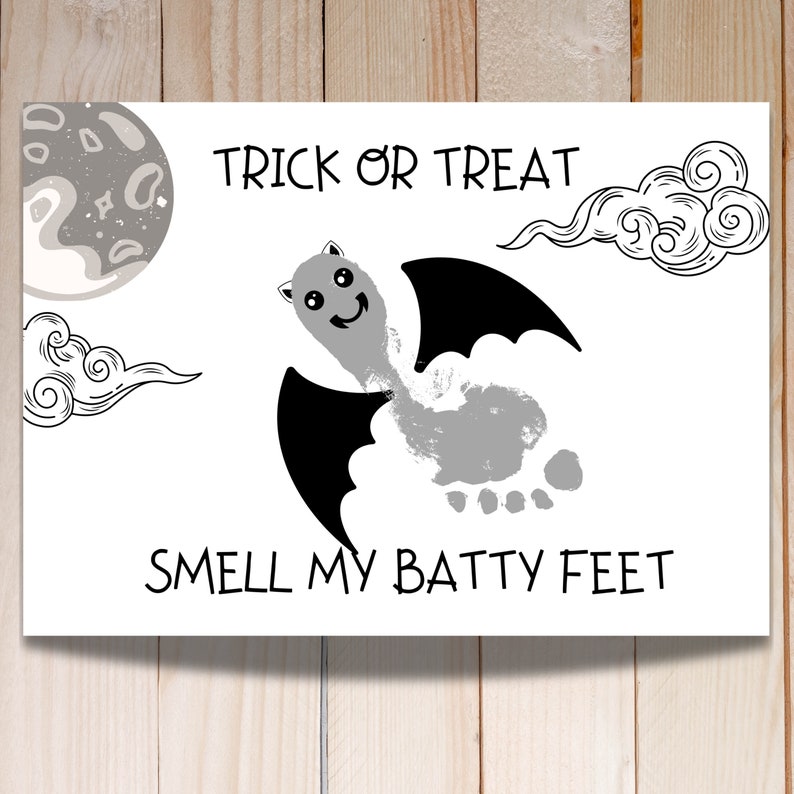 Halloween Bat Footprint Activity, Bat Footprint Art Craft, Halloween ...