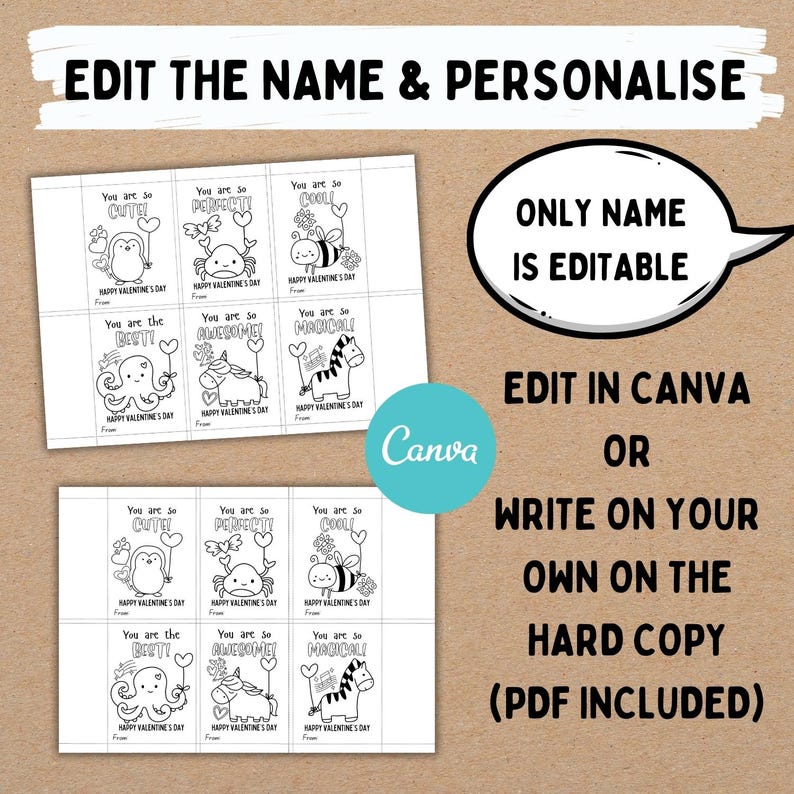 EDITABLE Valentines Coloring Cards, Valentines Day, Valentine Cards ...