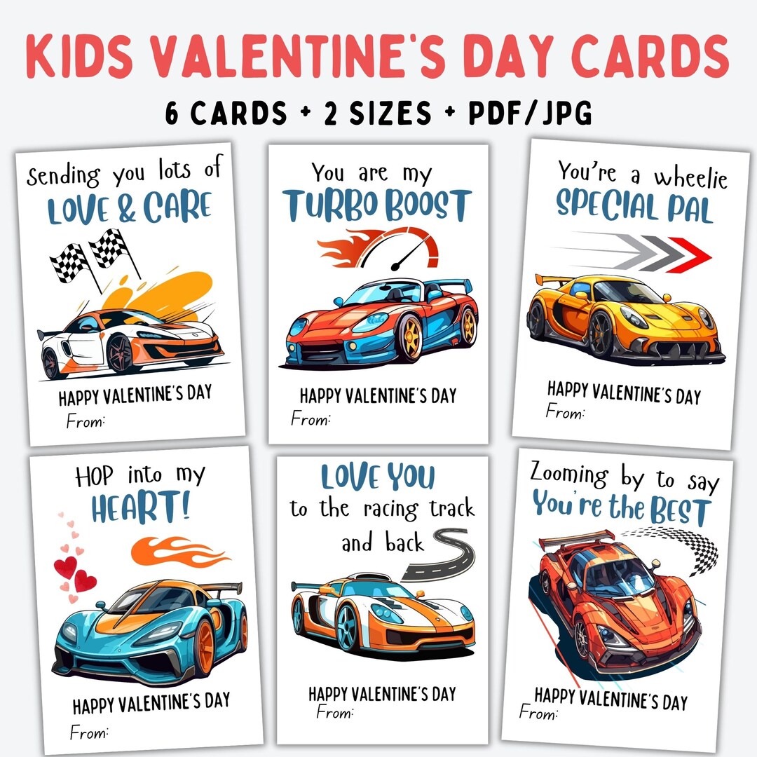 EDITABLE Cars Valentine Cards, Classroom Valentines Day Cards Boys ...