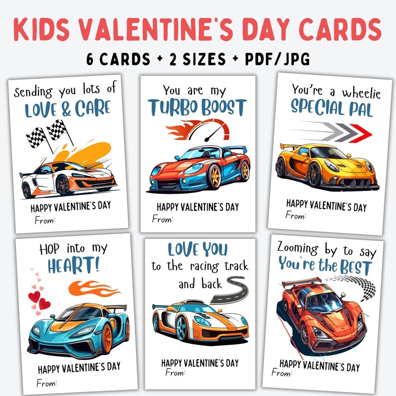 EDITABLE Cars Valentine Cards, Classroom Valentines Day Cards Boys ...