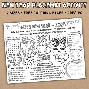 New Years 2025 Activity Placemat PRINTABLE New Years Eve Activity Sheet ...