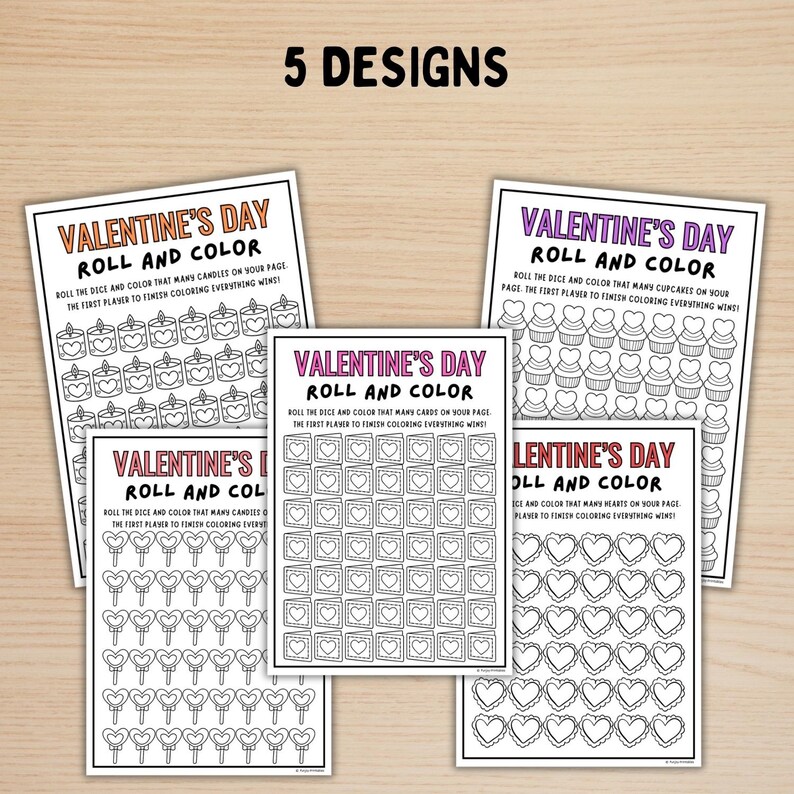 Roll and Color Valentines Day Printable Game, Valentines Activity Kids ...