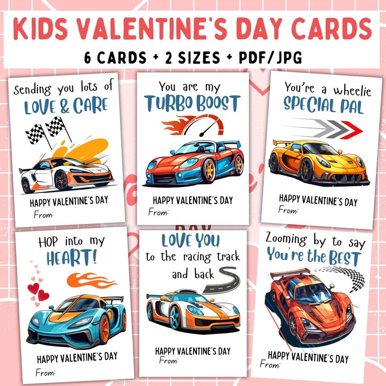 EDITABLE Cars Valentine Cards, Classroom Valentines Day Cards Boys ...