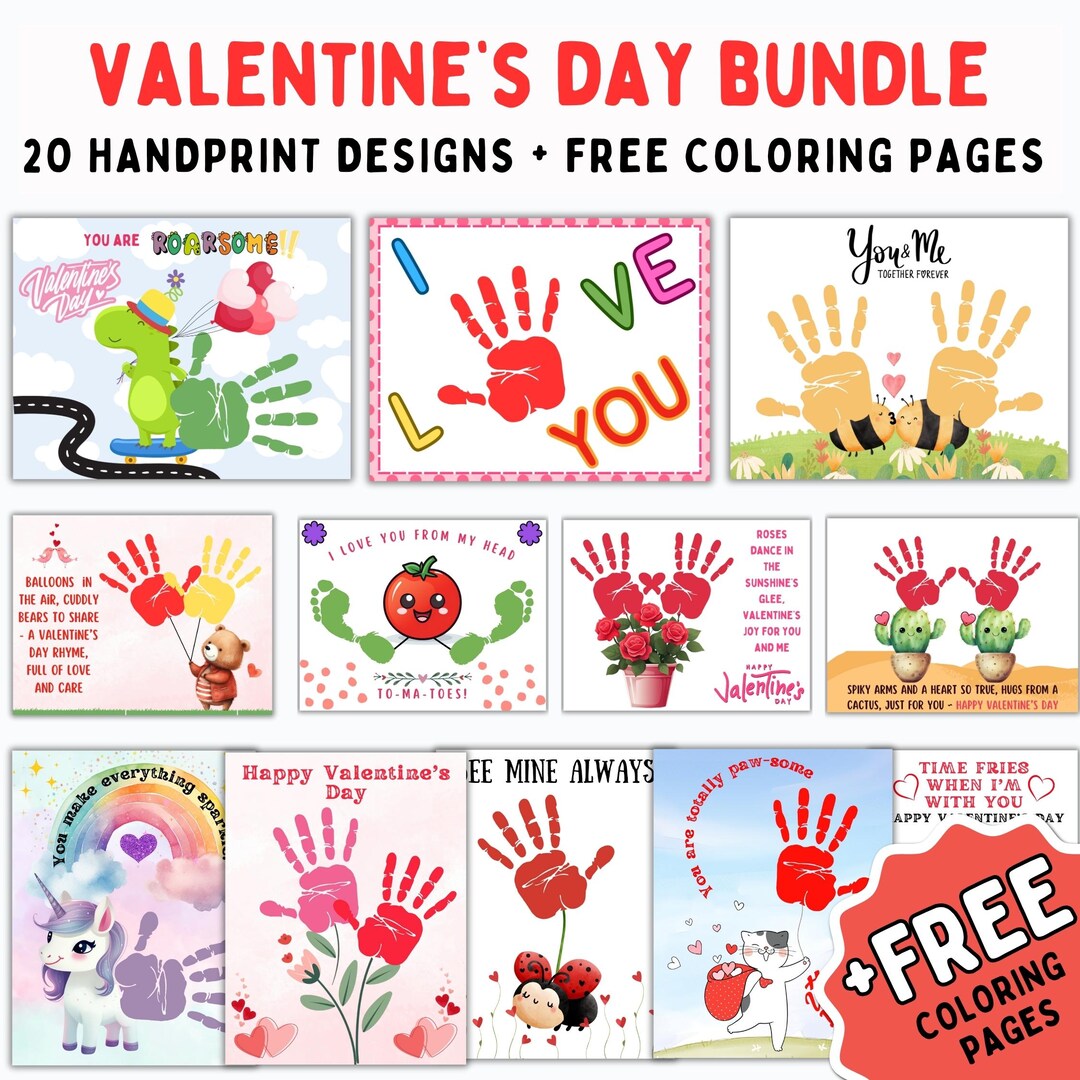 Valentine Handprint Art BUNDLE, Valentine Preschool Craft, Toddler ...