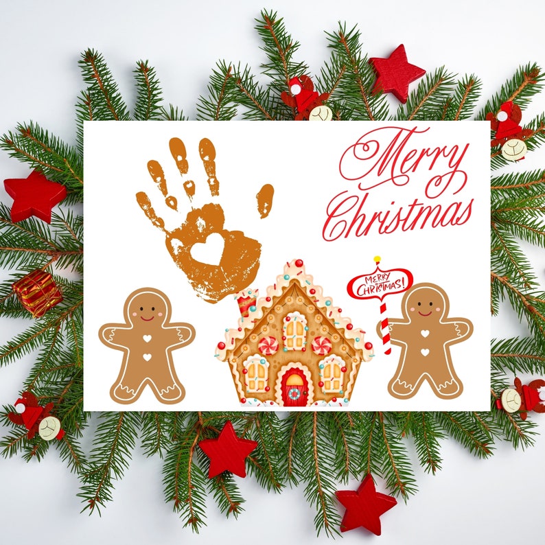 Christmas Handprint Art Gingerbread House Craft, Christmas Handprint ...