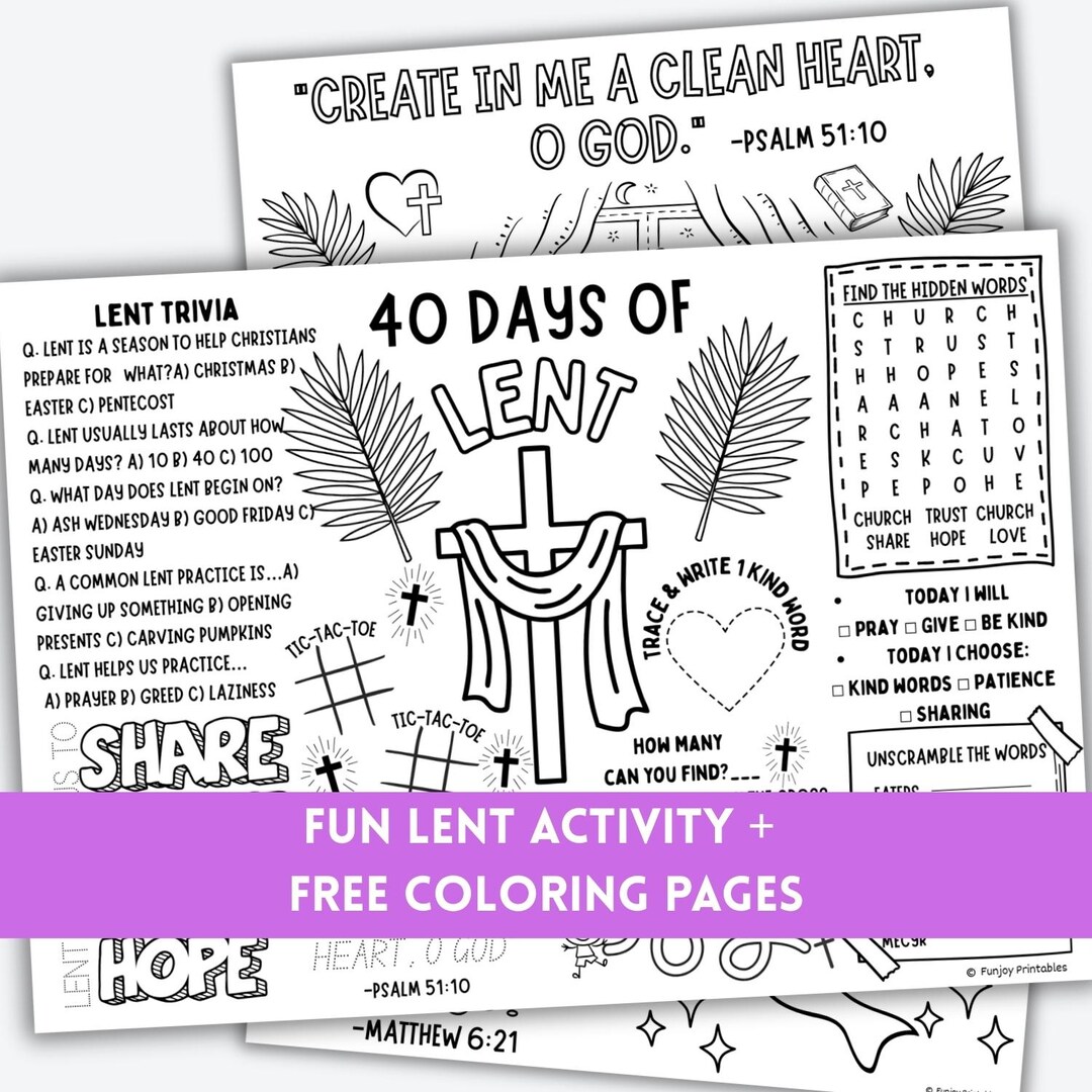 Lent Activity Placemat, Coloring Pages, Sunday School (digital Download ...