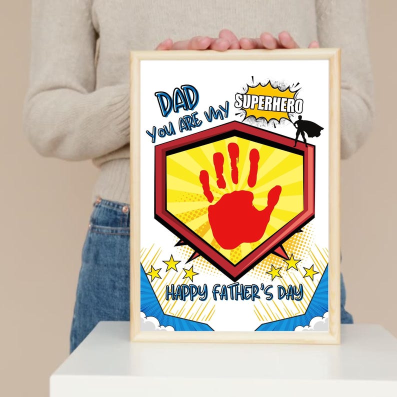 Father's Day Handprint Art Craft, Superhero Handprint Art for Father's ...